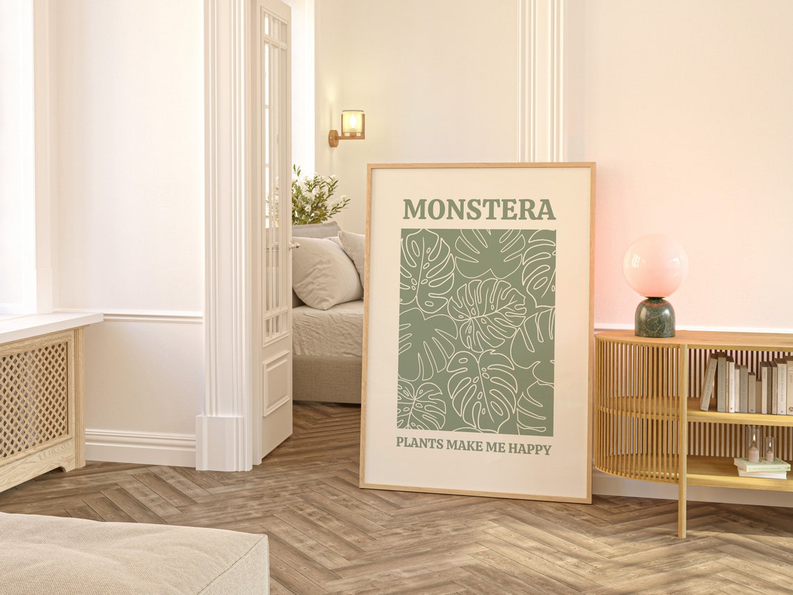 Variegated Monstera Poster Digital Print, Olive Green Wall Art for ...