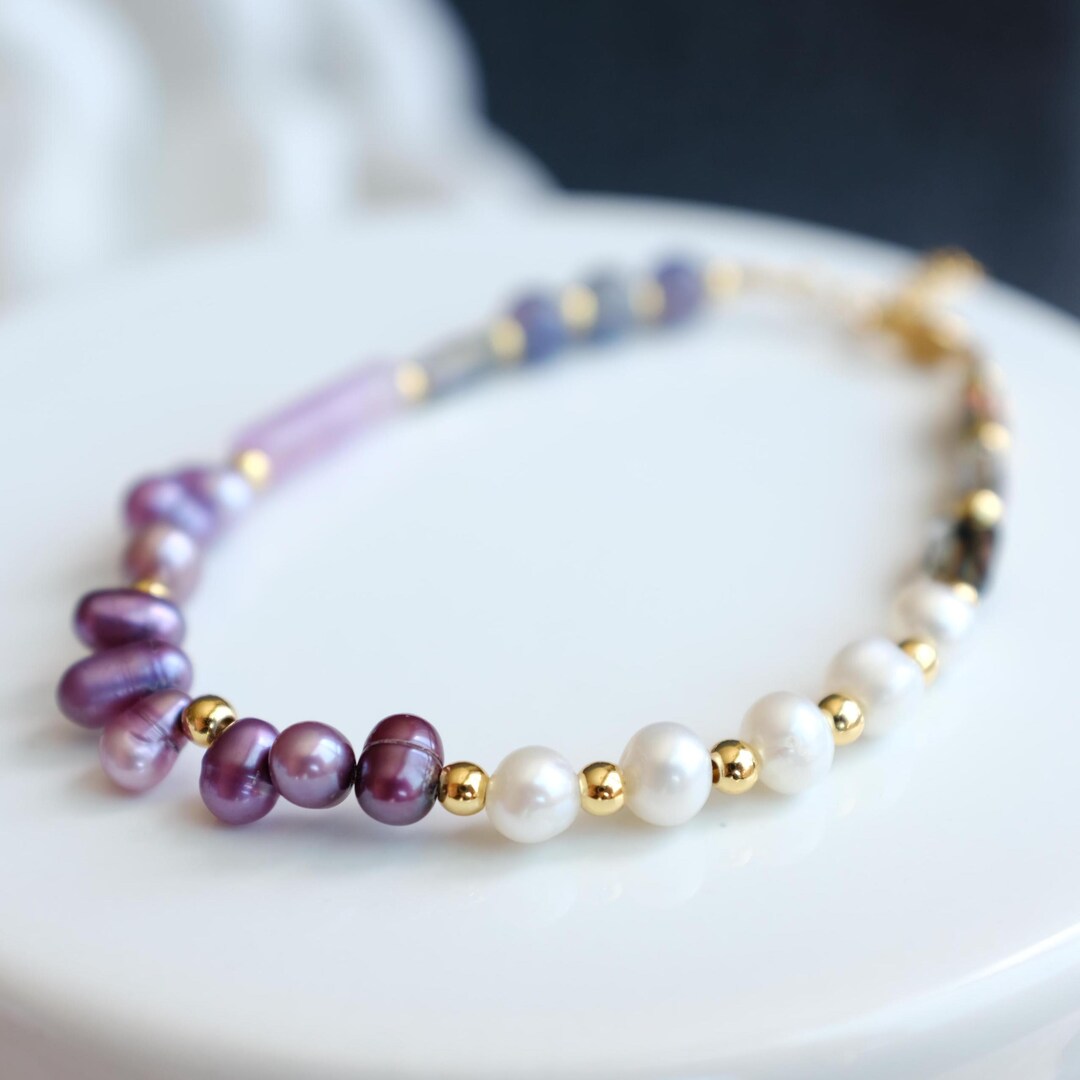 Pearl Thread Bracelet Purple Dyed Pearls and Natural Freshwater Pearls ...
