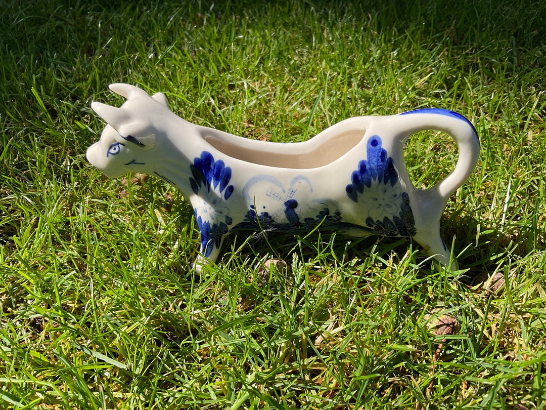 Delft Blue Cow Milk Jug Stamp Bottom '70 Cow Creamer Blue White Dutch ...