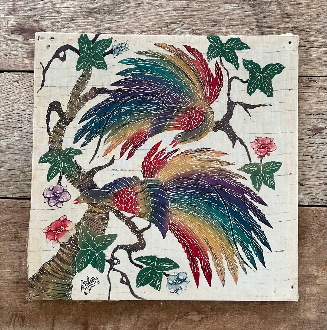 Batik Wall Cloth With Colorful Birds of Paradise in Rainbow Colors ...