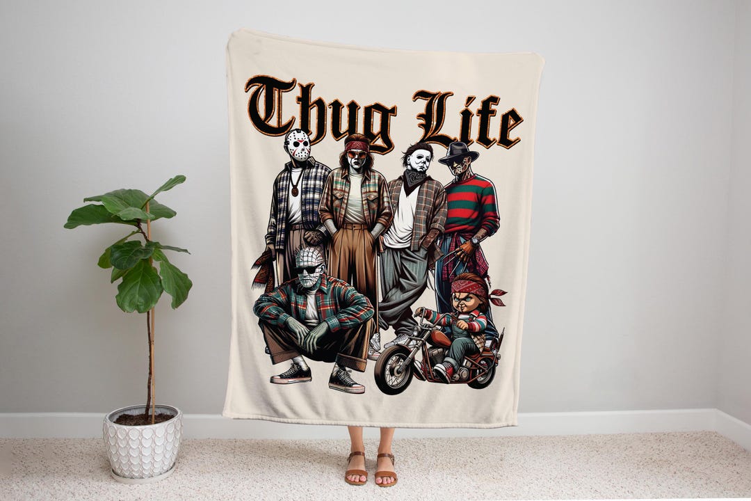 Thug Life Horror Movie Blanket, Spooky Movie Characterthrow, Cozy ...