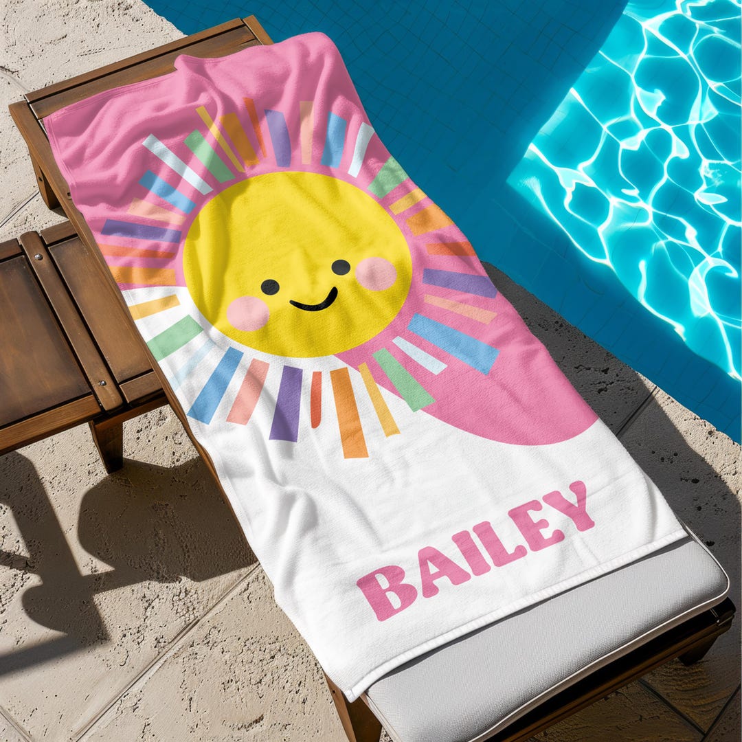 Personalized Rainbow Sun Beach Towel: Kids Pool Towel, Toddler Gift - Etsy
