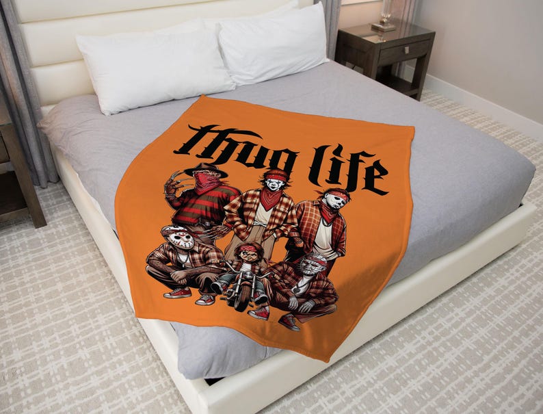 Thug Life Horror Movie Blanket, Spooky Movie Characterthrow, Cozy ...
