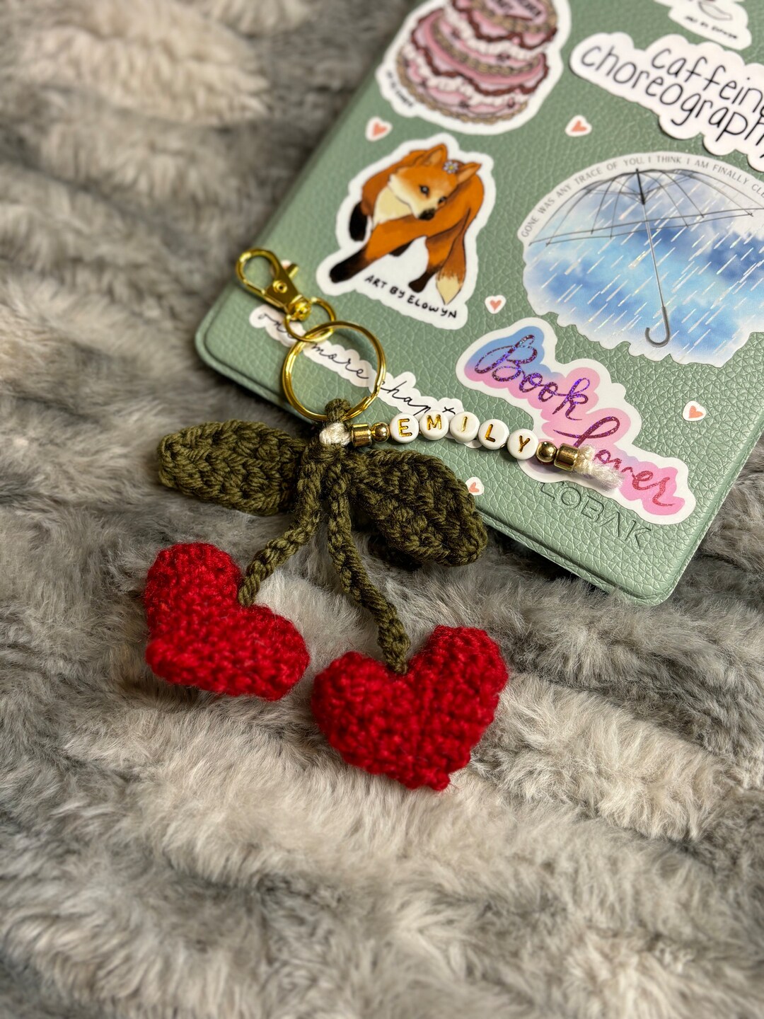 Crochet Cherry Heart Keychain - Etsy