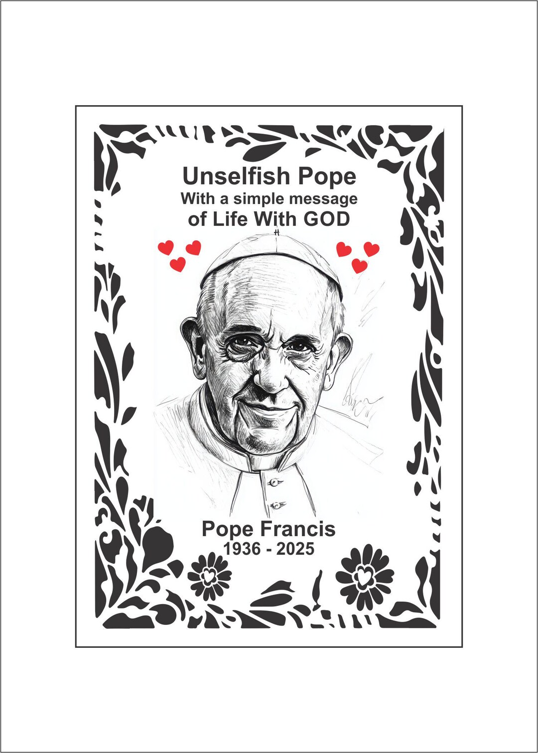 5"x7" POPE Francis, Custom Memorial, Framed With Black Frame, You Can ...