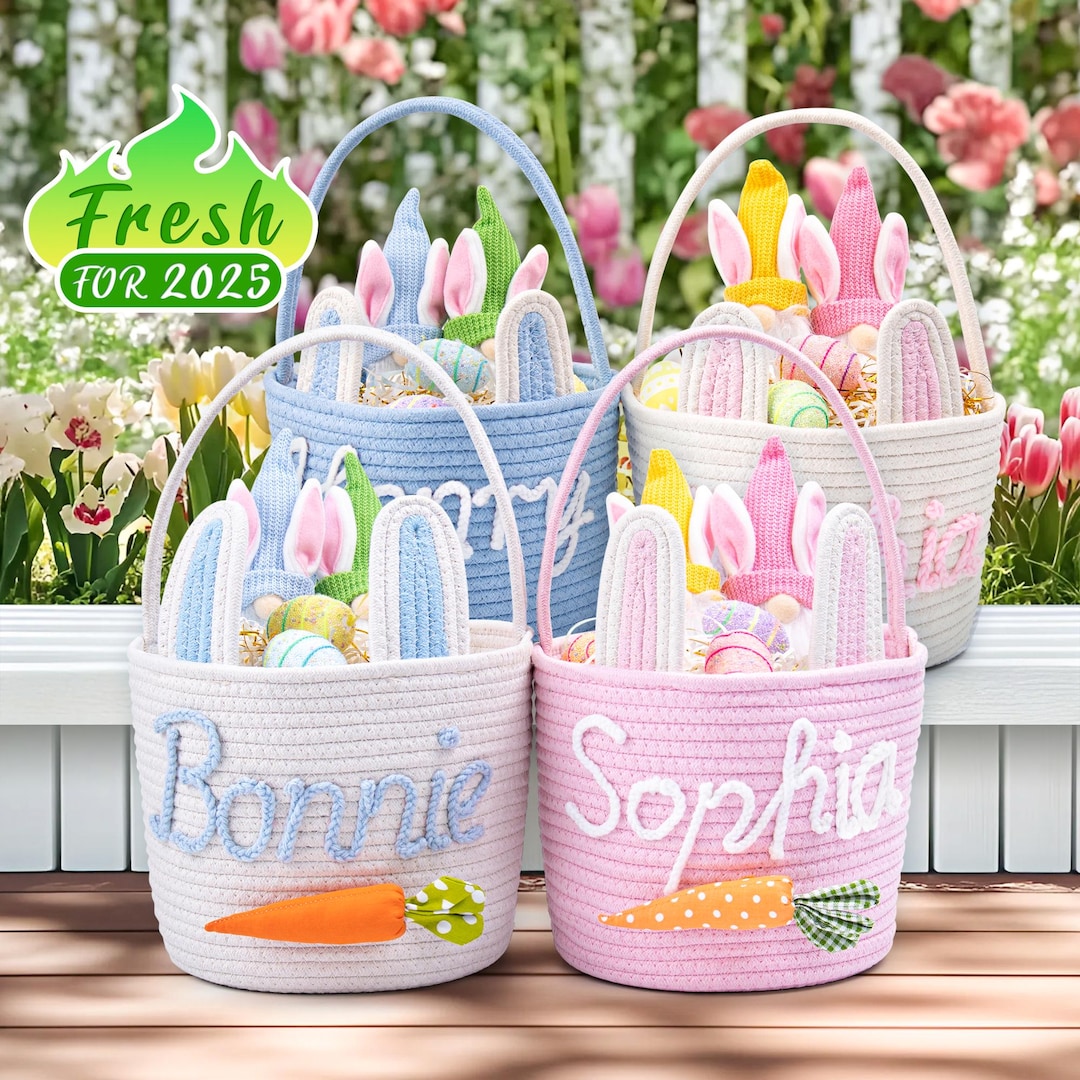 Custom Name Easter Basket for Kids - Crochet Personalized Easter Basket ...