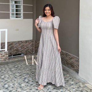 Inabel Sweetheart Filipiniana Long Dress Ethnic Zigzag Triangle Pattern ...