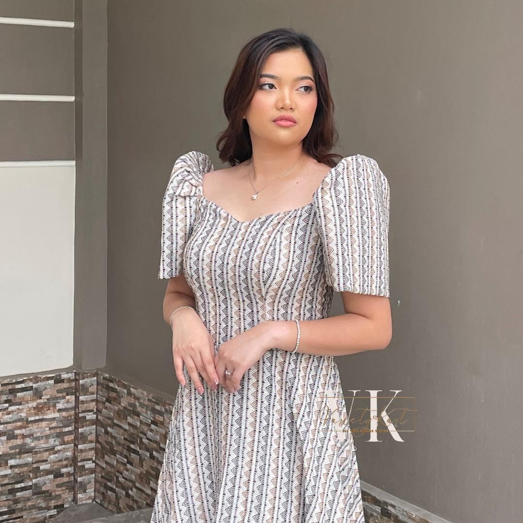 Inabel Sweetheart Filipiniana Long Dress Ethnic Zigzag Triangle Pattern ...