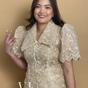 Lui Sports Collar Ladies Filipiniana Top Banig / Spanish Lace Design ...