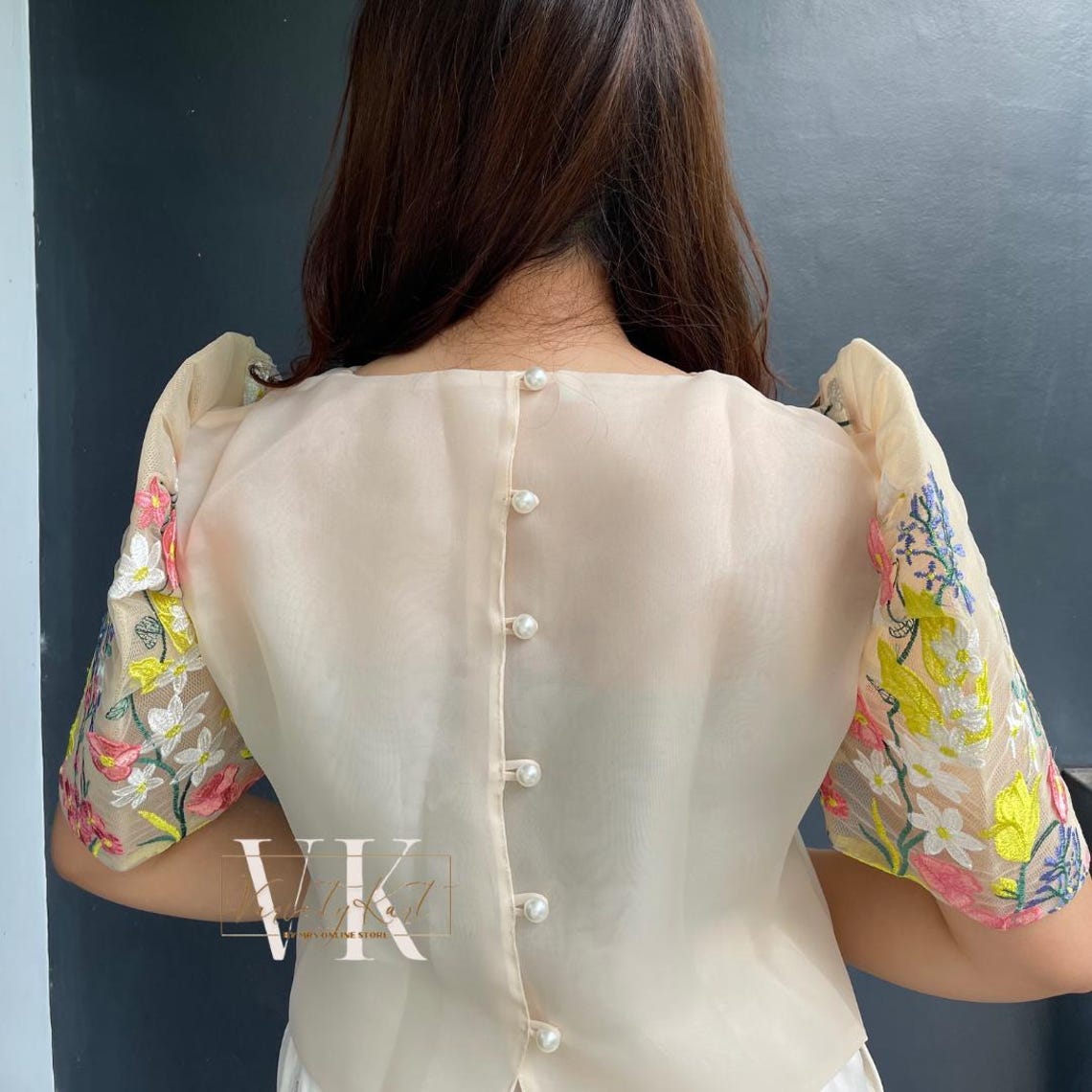 Minimalist Juci Top Filipiniana With Lace Sleeves in Beige Color - Etsy ...