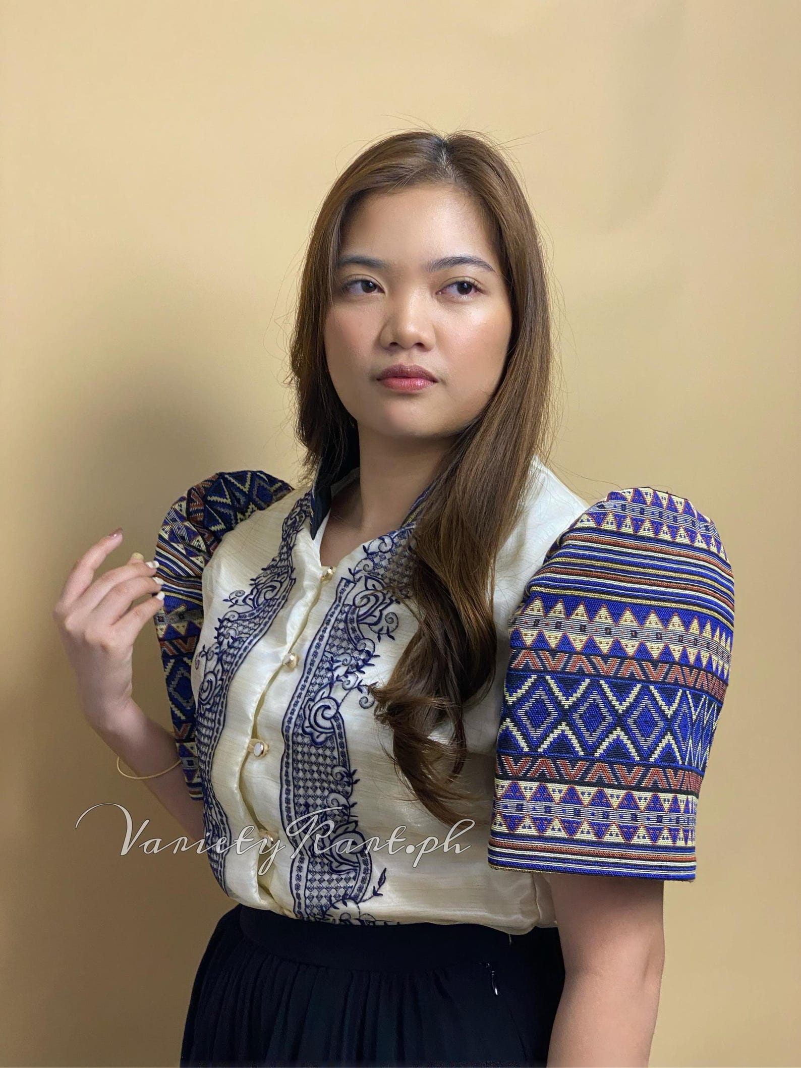Premium Ladies Barong Modern Filipiniana Top Machine Embroidered Blue ...