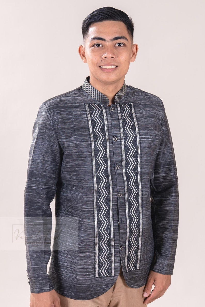 Coat Barong Tagalog Venusia Chinese Collar Embroidered - Zigzag Design ...