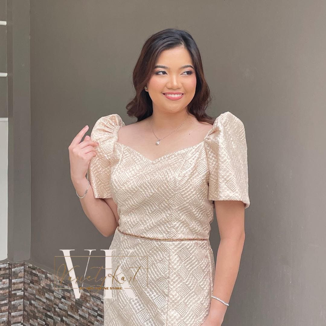 Eyelet Filipiniana Dress With Beaded Gold Belt and Sleek Slit - Etsy