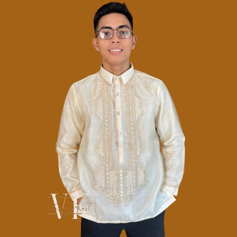 Classic Pina Organza Sports Collar Barong Tagalog With Lining ( Random Burda Design ) - Etsy