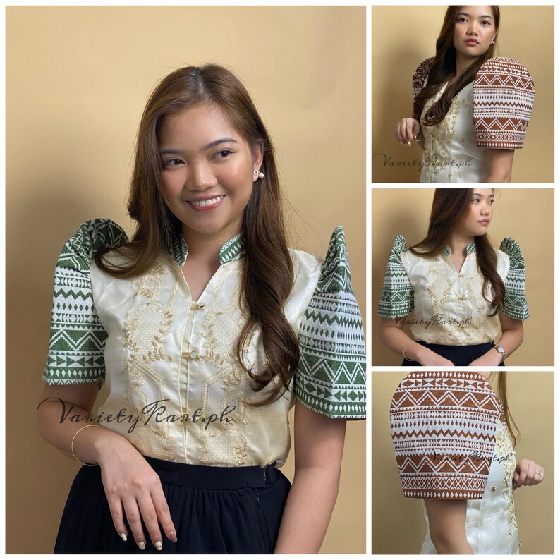 Premium Chinese Collar Modern Ladies Barong Filipiniana Rust Brown ...