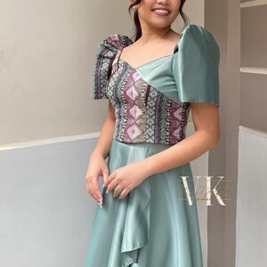 Sage Green Filipiniana Top and Skirt Set With Ethnic Fabric Design - Etsy
