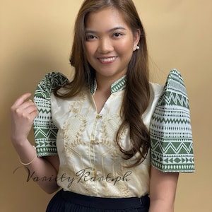 Premium Chinese Collar Modern Ladies Barong Filipiniana Rust Brown ...