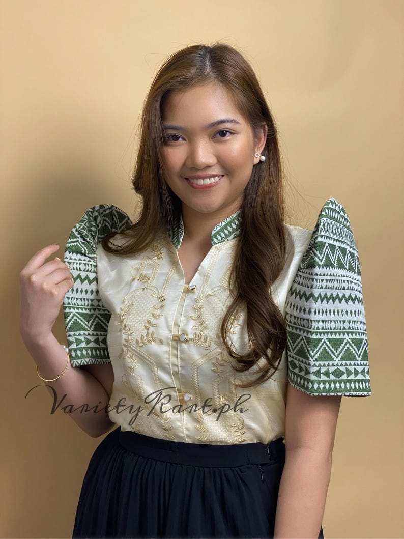 Premium Chinese Collar Modern Ladies Barong Filipiniana Rust Brown ...