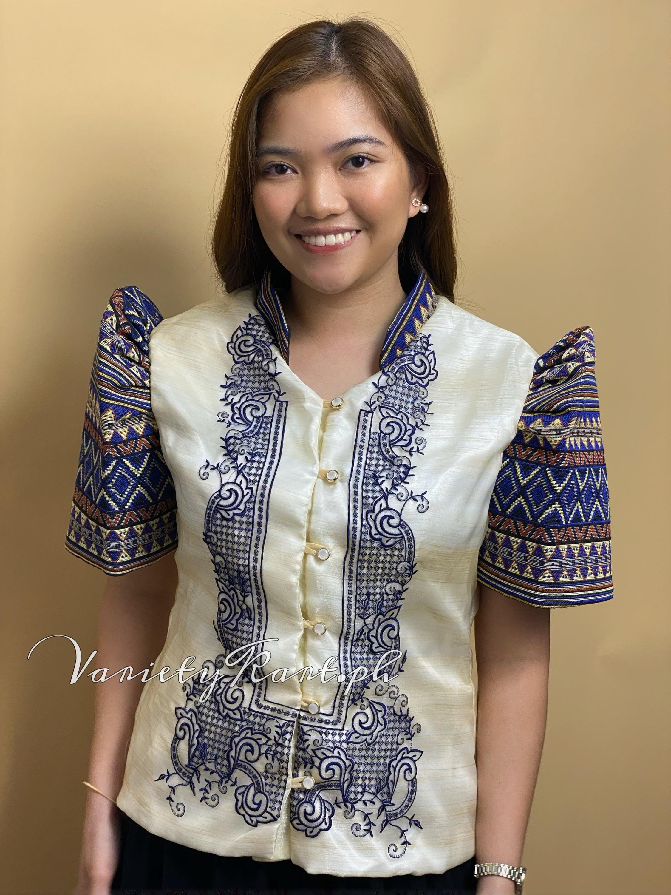 Premium Ladies Barong Modern Filipiniana Top Machine Embroidered Blue ...