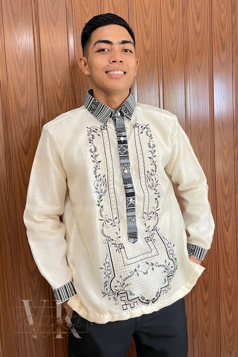 Traditional Organza Classic Barong Tagalog Ethnic Sports Collar ...