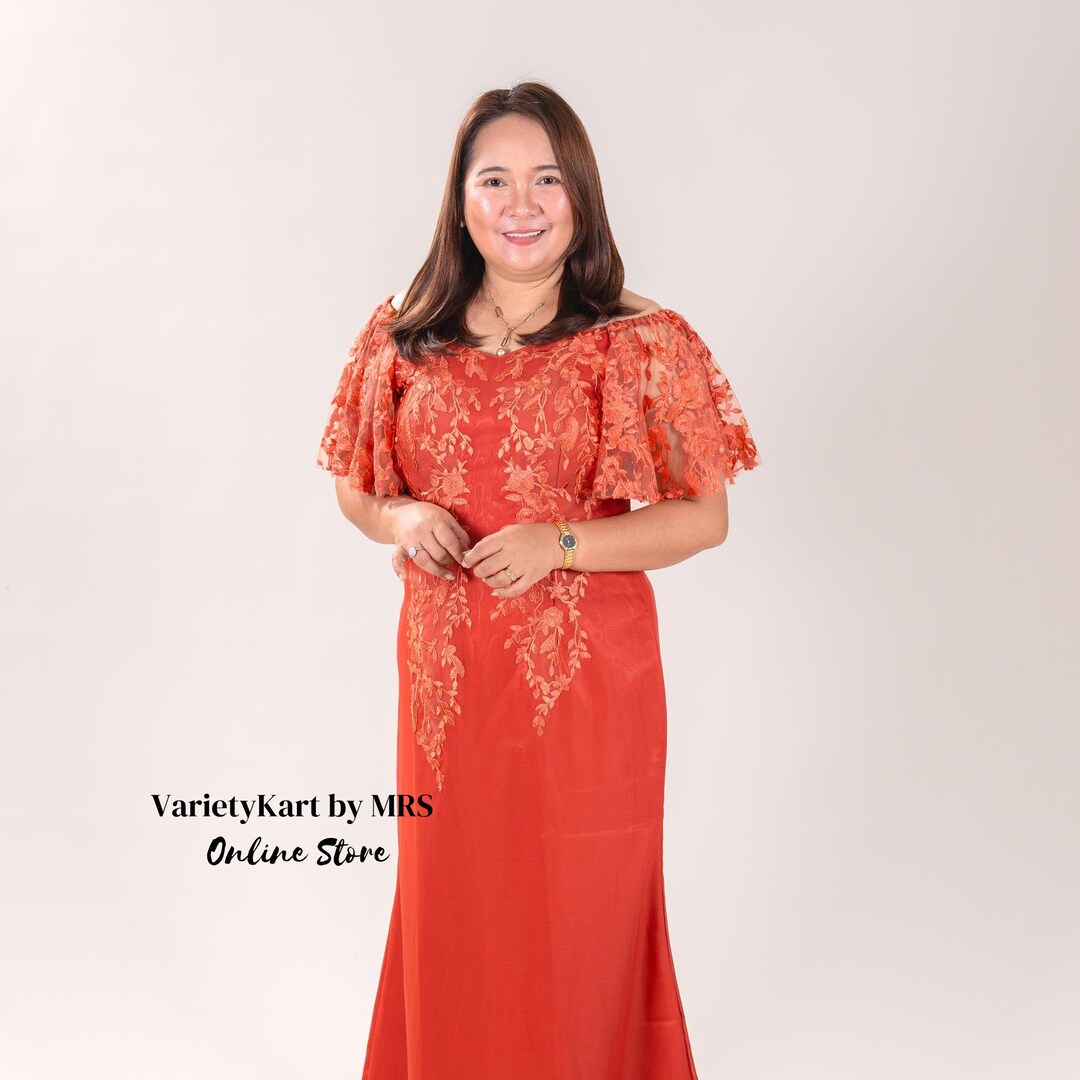 Palay-palay Design Chiffon Long Gown for Mother / Sponsor Formal Dress ...