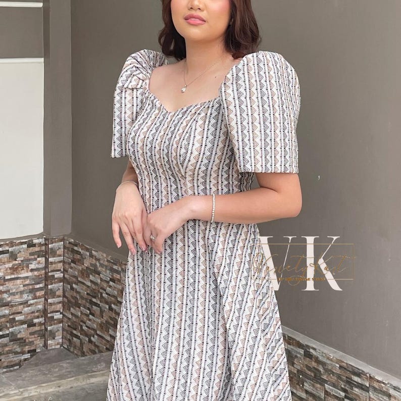 Inabel Sweetheart Filipiniana Long Dress Ethnic Zigzag Triangle Pattern ...