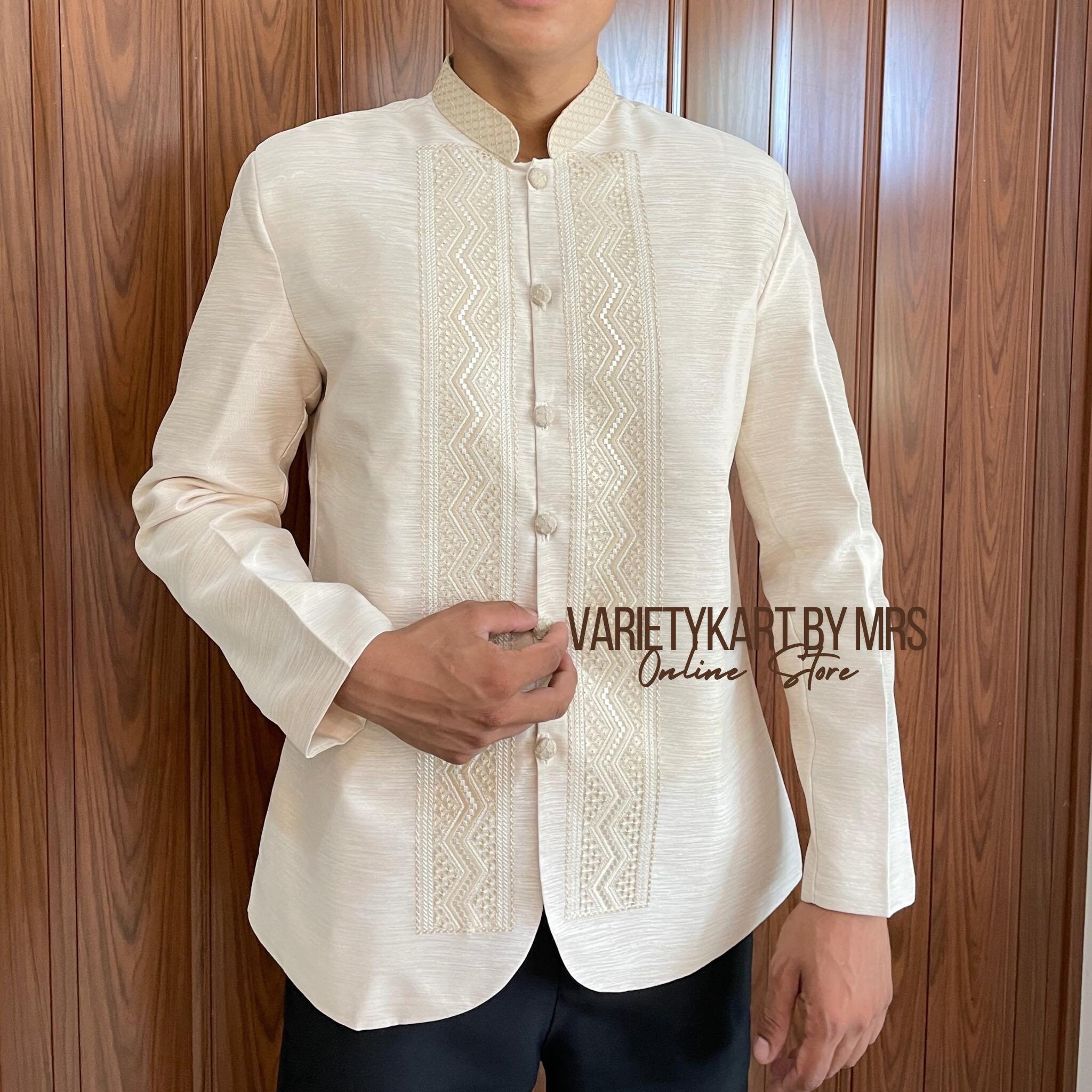 Coat Barong Tagalog Venusia Chinese Collar Embroidered - Zigzag Design ...
