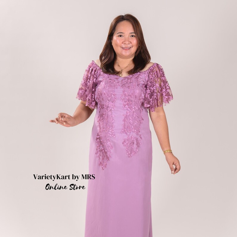 Palay-palay Design Chiffon Long Gown for Mother / Sponsor Formal Dress ...