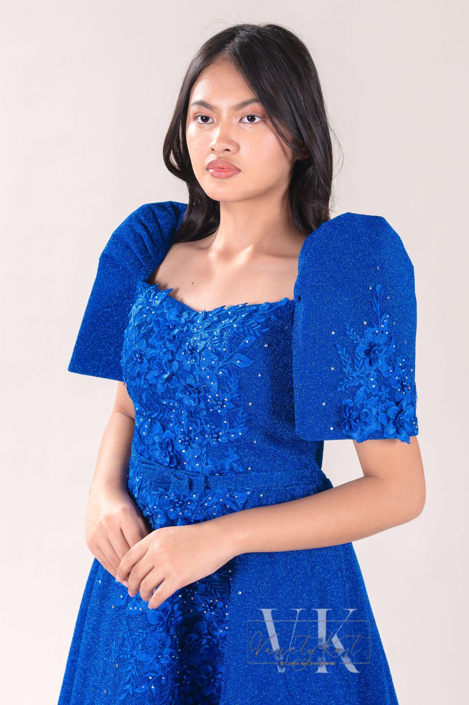 Ball Gown Filipiniana Mestiza Sleeves Royal Blue With Lace Design - Etsy