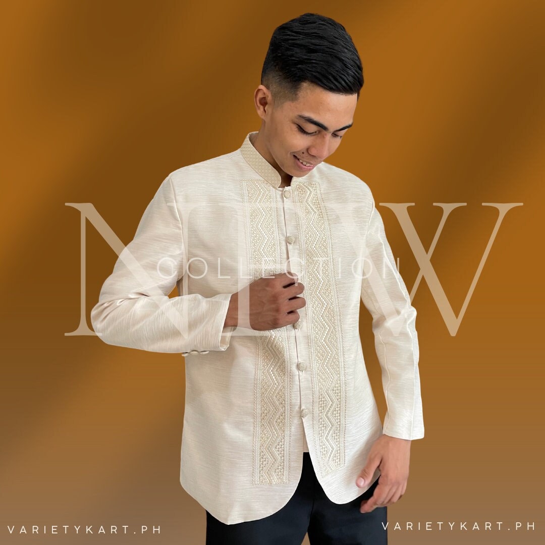 Coat Barong Tagalog Venusia Chinese Collar Embroidered - Zigzag Design ...