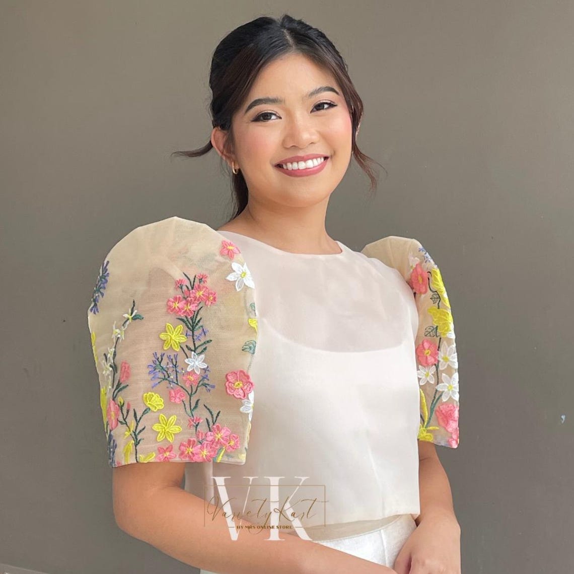 Minimalist Juci Top Filipiniana With Lace Sleeves in Beige Color - Etsy ...