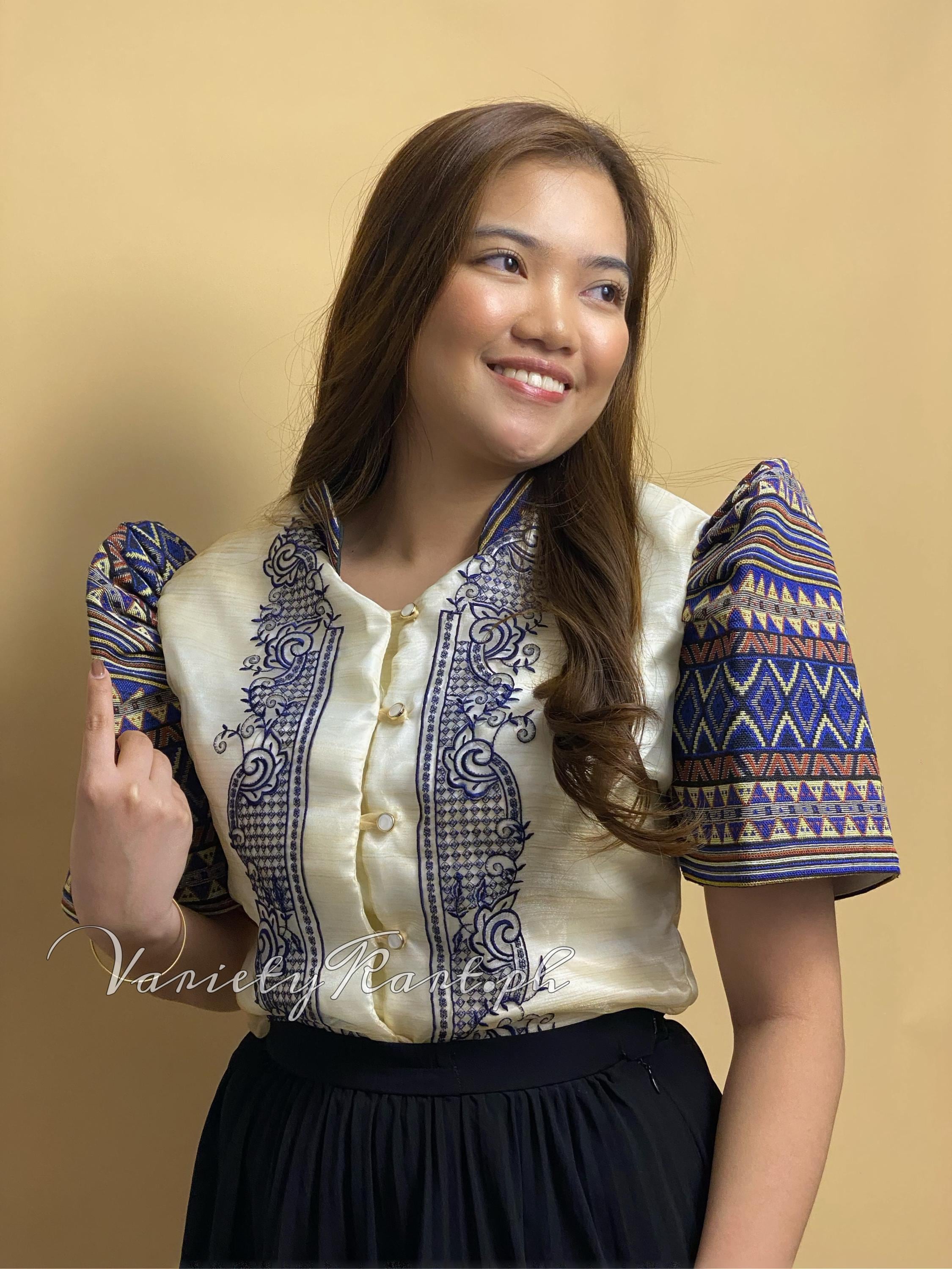 Premium Ladies Barong Modern Filipiniana Top Machine Embroidered Blue ...