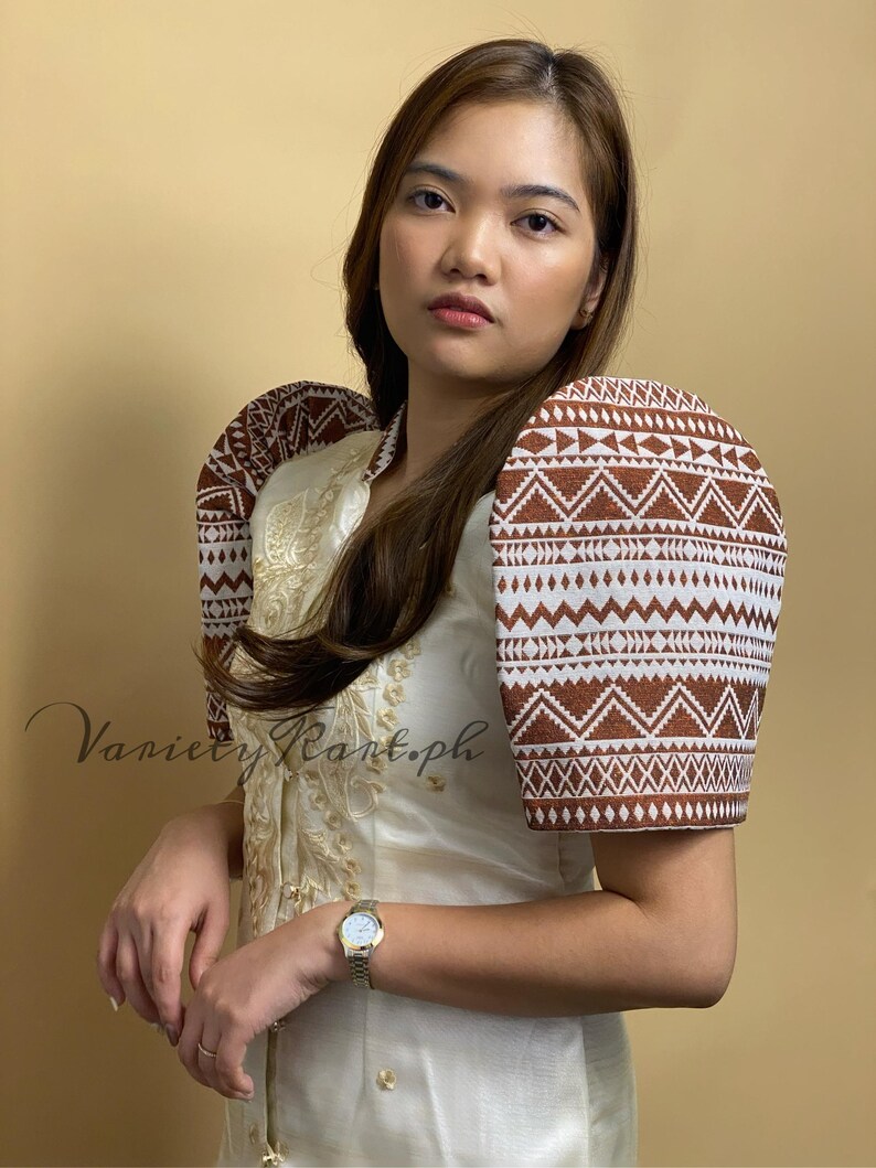 Premium Chinese Collar Modern Ladies Barong Filipiniana Rust Brown ...