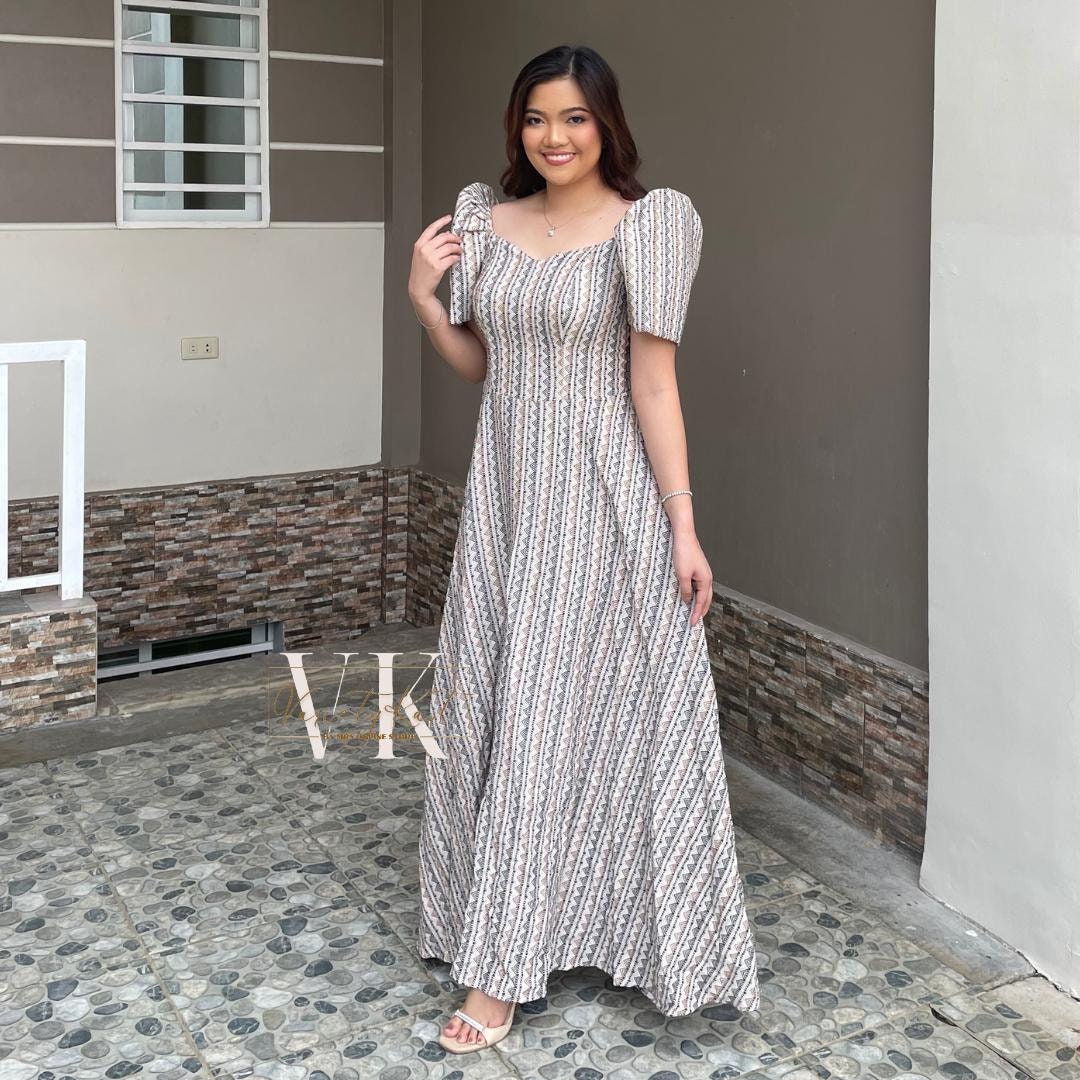 Inabel Sweetheart Filipiniana Long Dress Ethnic Zigzag Triangle Pattern ...