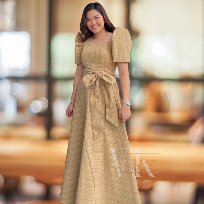 Blue / Mocha Shade Filipiniana With Detachable Ribbon - Etsy Canada