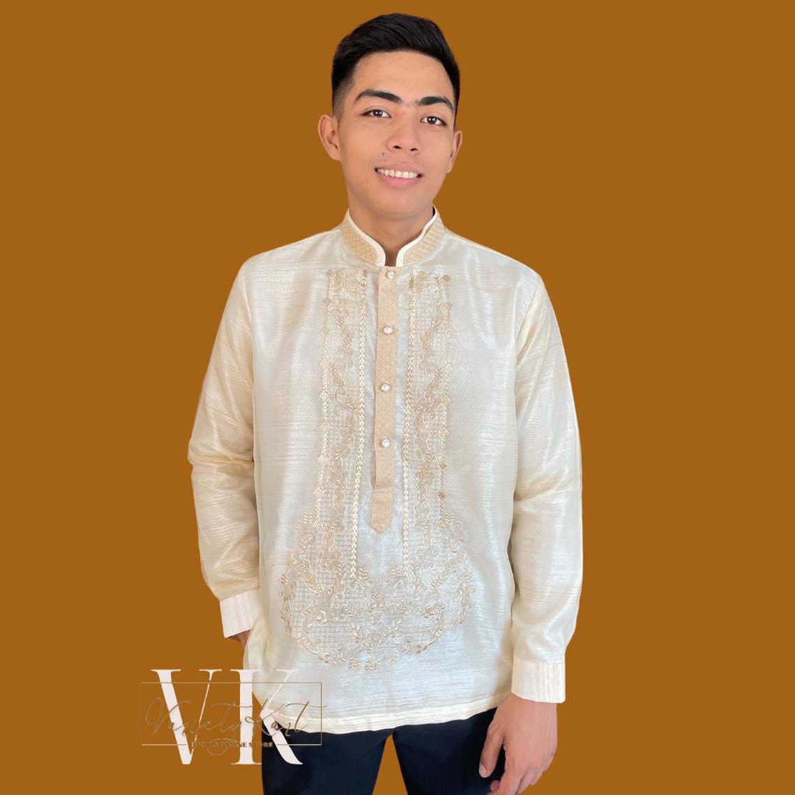 Classic Pina Organza Chinese Collar Barong Tagalog With Lining ( Random ...