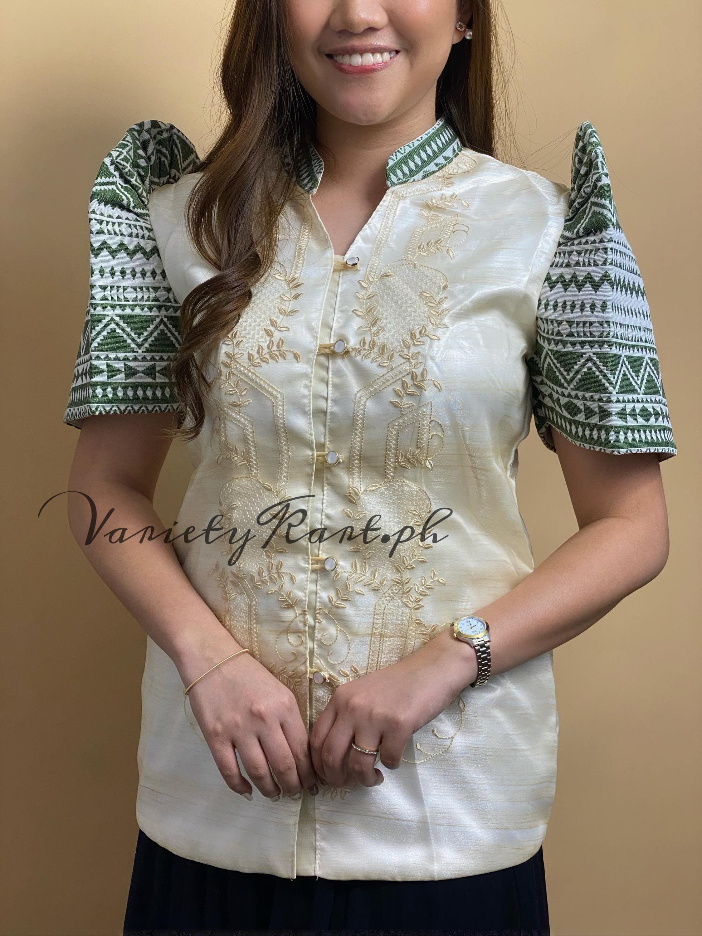Premium Chinese Collar Modern Ladies Barong Filipiniana Rust Brown ...