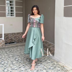 Sage Green Filipiniana Top and Skirt Set With Ethnic Fabric Design - Etsy