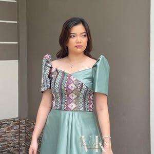 Sage Green Filipiniana Top and Skirt Set With Ethnic Fabric Design - Etsy