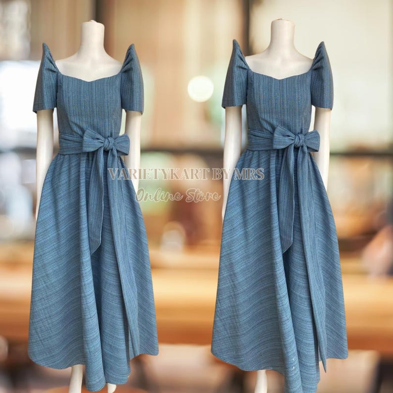 Blue / Mocha Shade Filipiniana With Detachable Ribbon - Etsy Canada