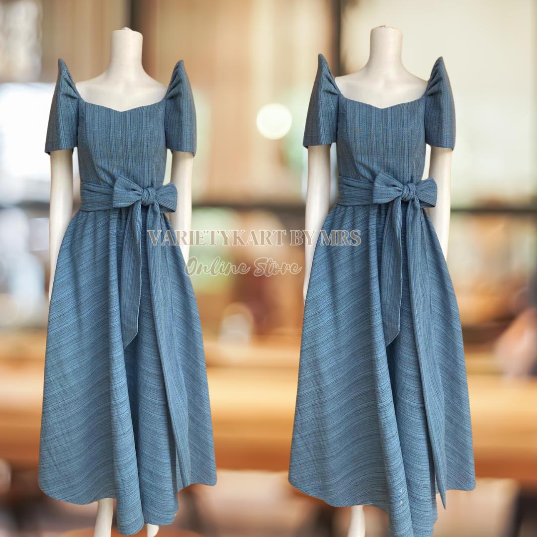 Blue / Mocha Shade Filipiniana With Detachable Ribbon - Etsy