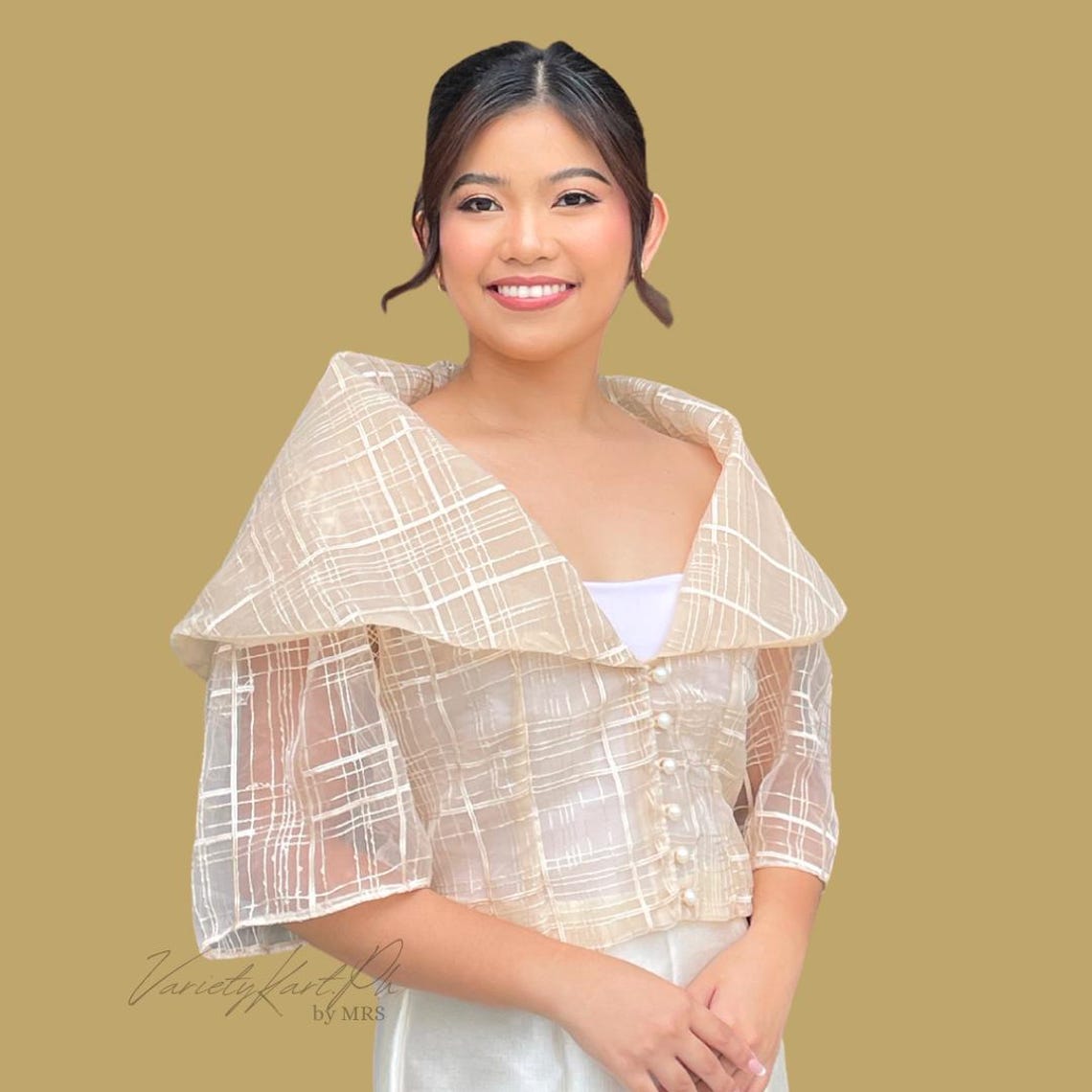 Maria Clara Inspired Blouse Filipiniana in Banig Style Fabric - Etsy