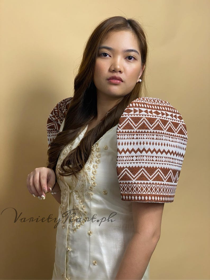 Premium Chinese Collar Modern Ladies Barong Filipiniana Rust Brown ...
