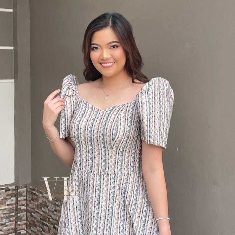 Inabel Sweetheart Filipiniana Long Dress Ethnic Zigzag Triangle Pattern ...