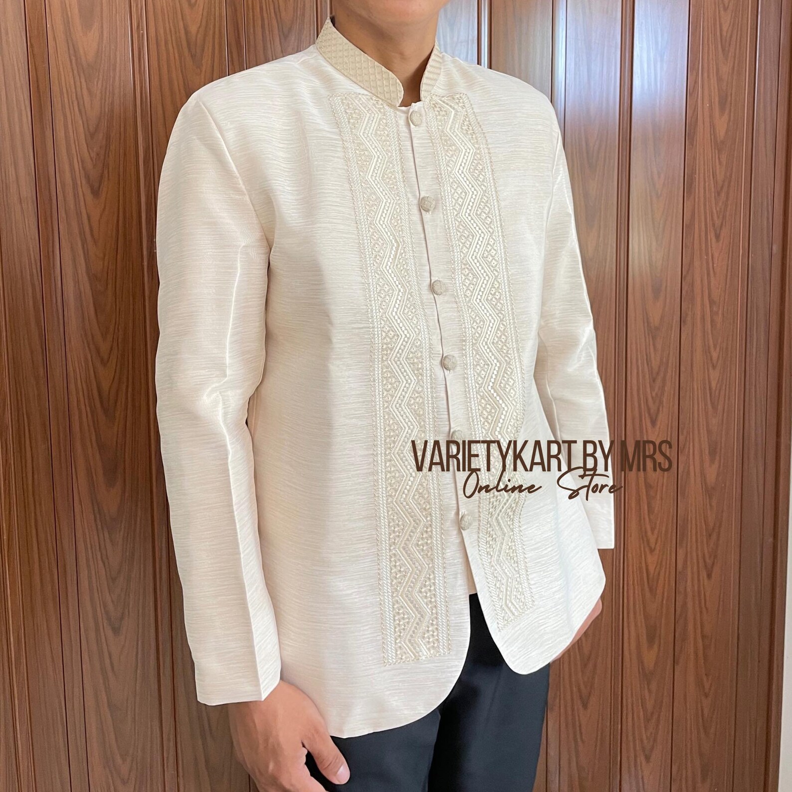 Coat Barong Tagalog Venusia Chinese Collar Embroidered - Zigzag Design ...