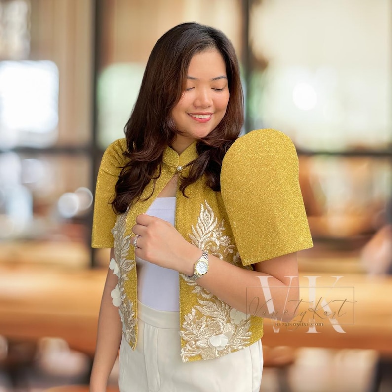 Yellowgold Candycrush Filipiniana Bolero Chinese Collar With Lace ...