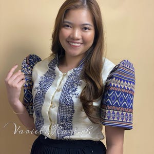 Premium Ladies Barong Modern Filipiniana Top Machine Embroidered Blue ...