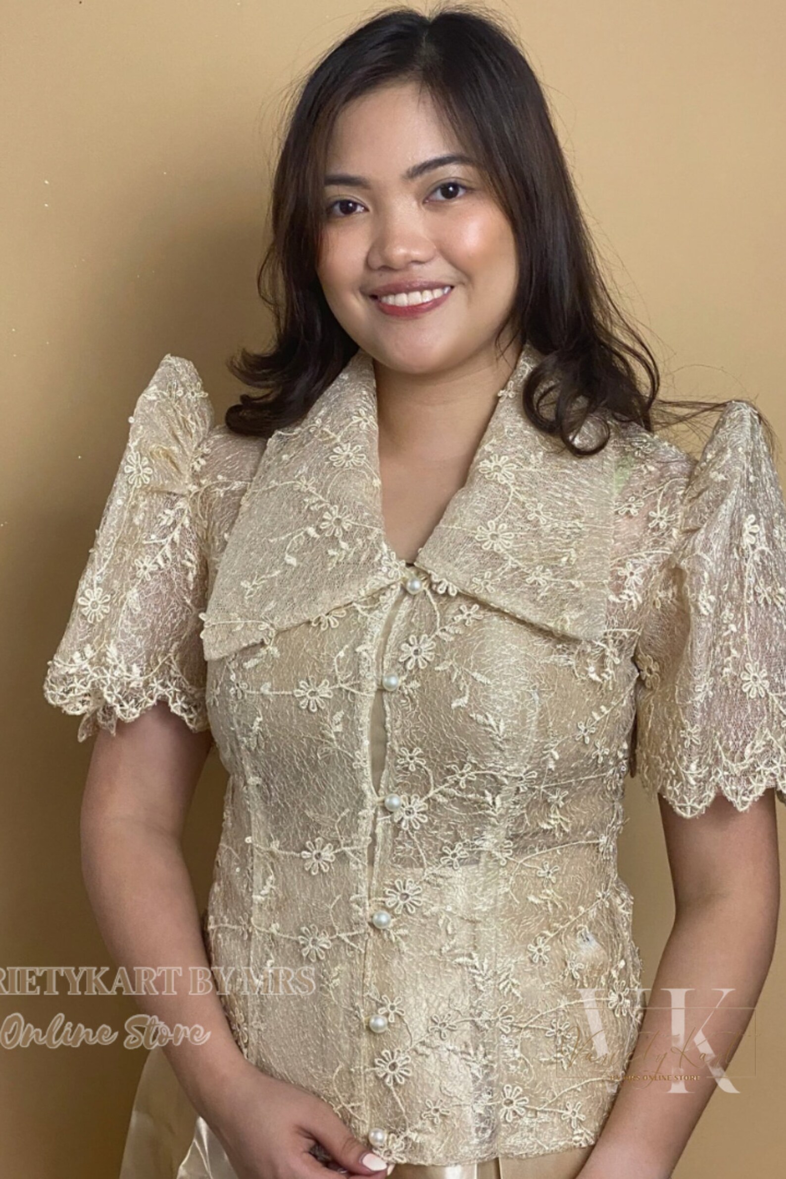 Lui Sports Collar Ladies Filipiniana Top Banig / Spanish Lace Design ...