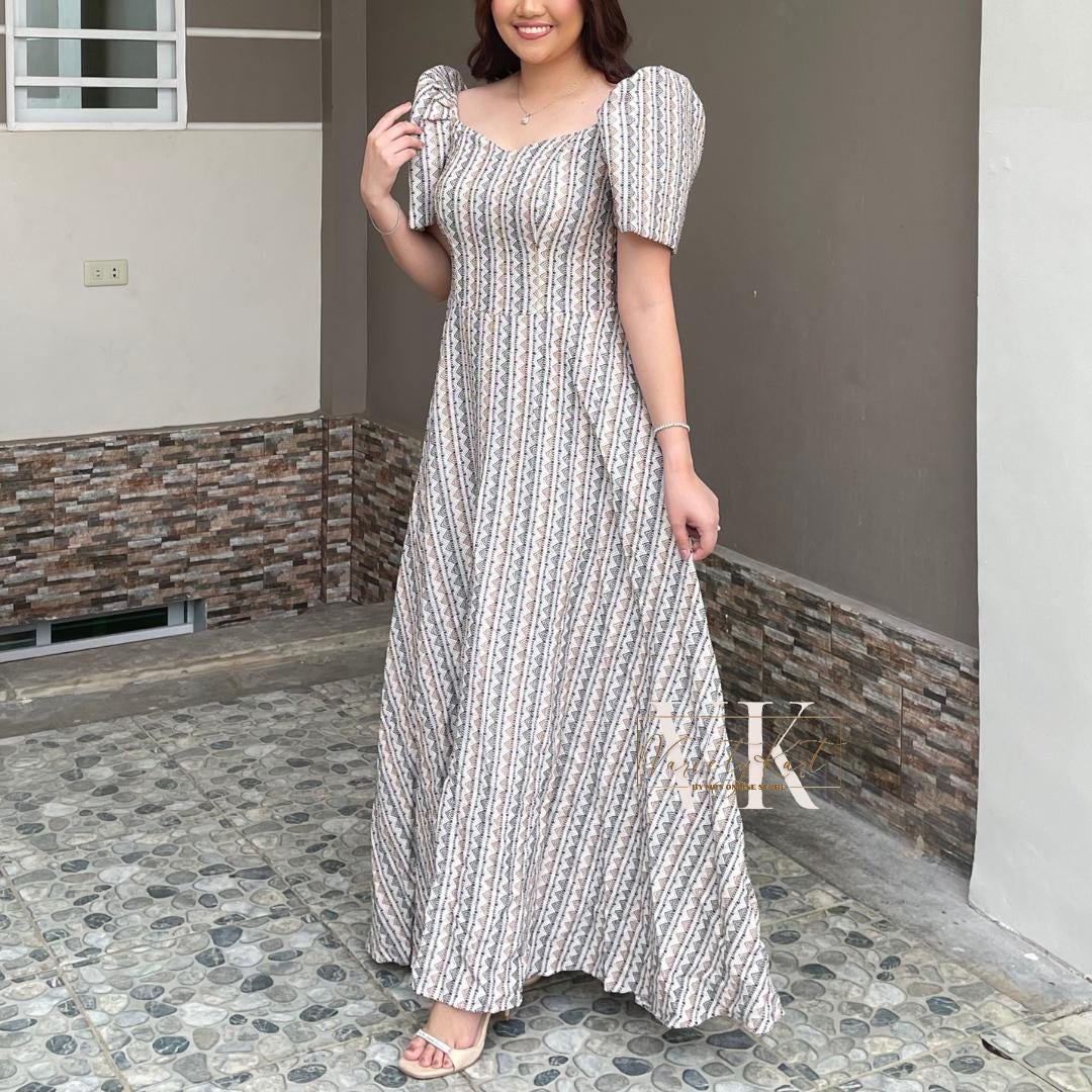 Inabel Sweetheart Filipiniana Long Dress Ethnic Zigzag Triangle Pattern ...