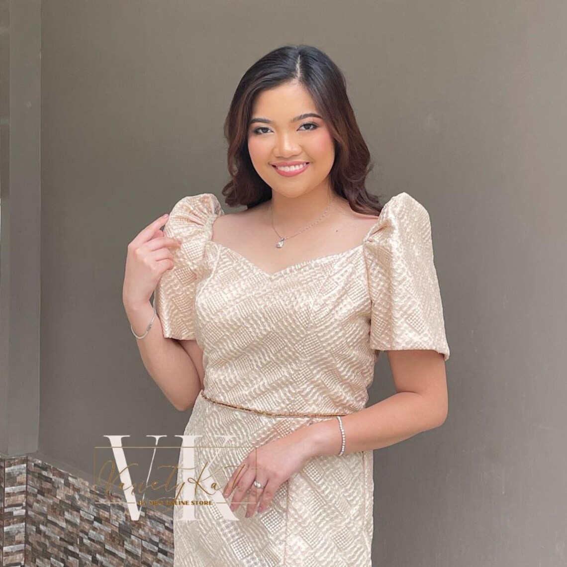 Eyelet Filipiniana Dress With Beaded Gold Belt and Sleek Slit - Etsy